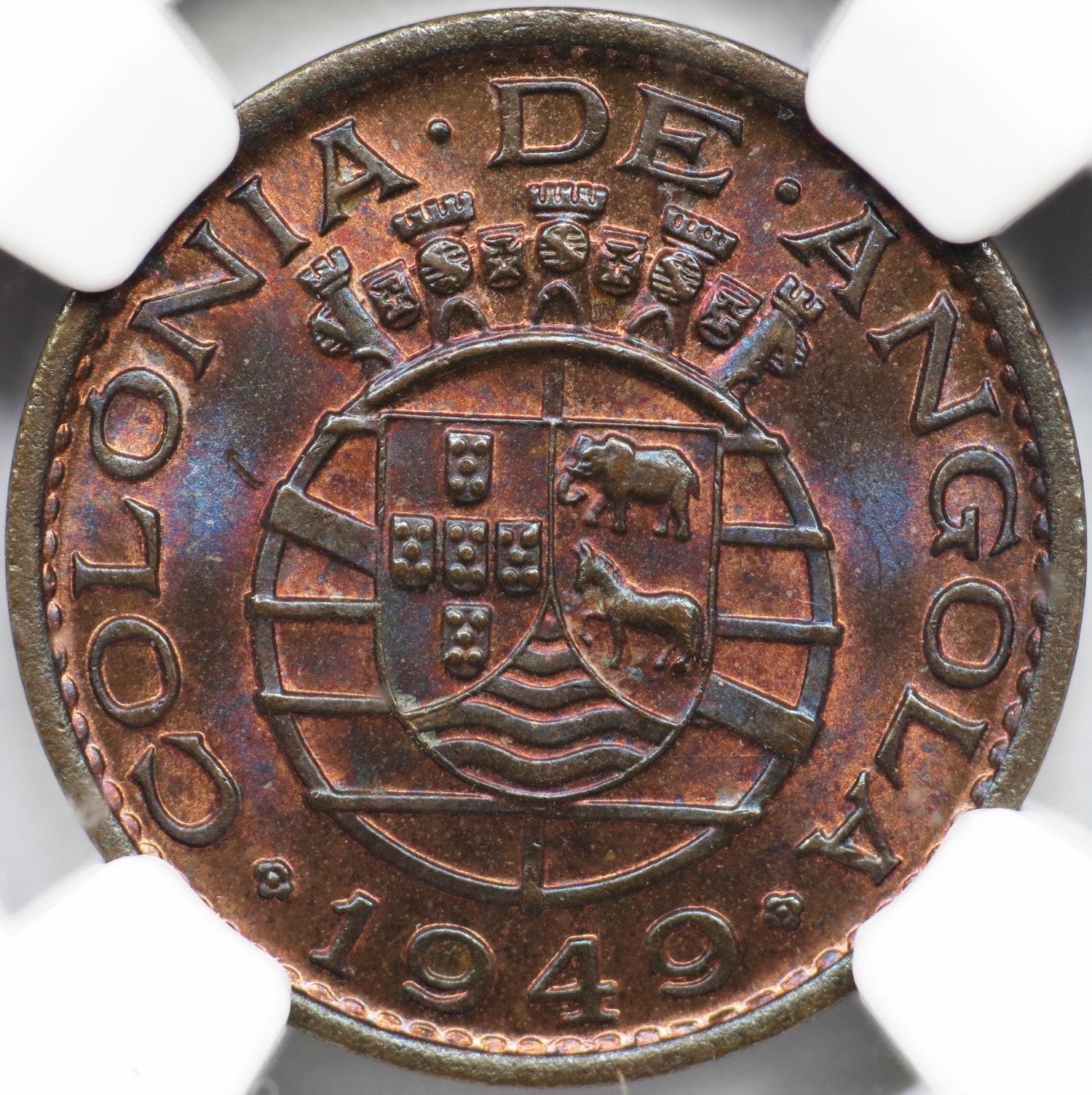 José Almeida NumismáticaAngola 20 Centavos 1949 Bronze NGC 63 BN