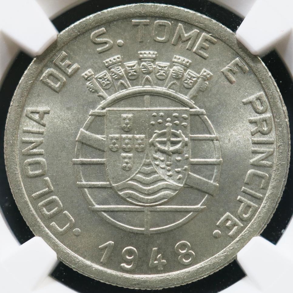 José Almeida NumismáticaSTP 1 Escudo 1948 Alpaca NGC MS66